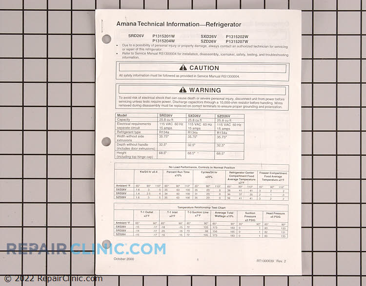 Tech Sheet RT1300039 | RepairClinic.com