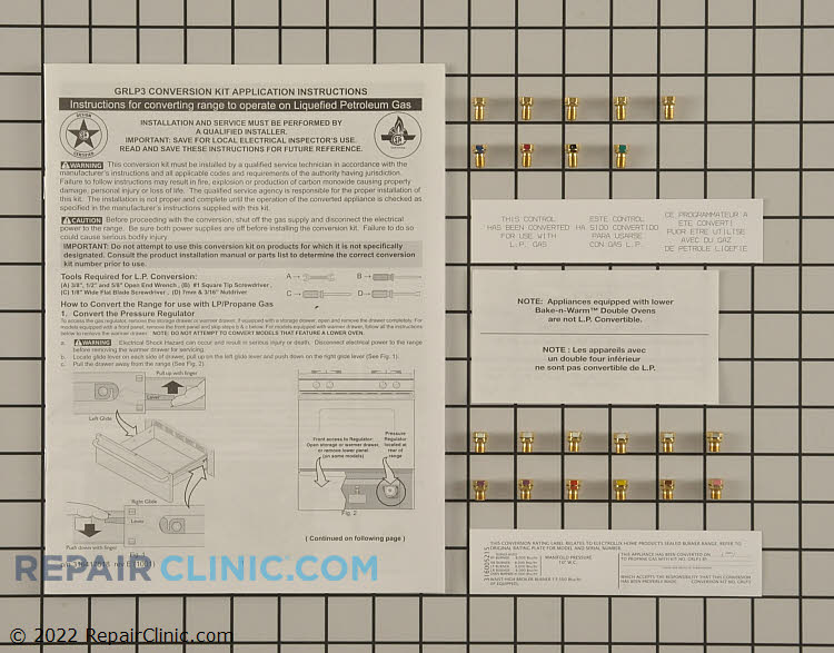 Range/Stove/Oven Conversion Kit GRLP3 | Frigidaire Conversion Kit ...