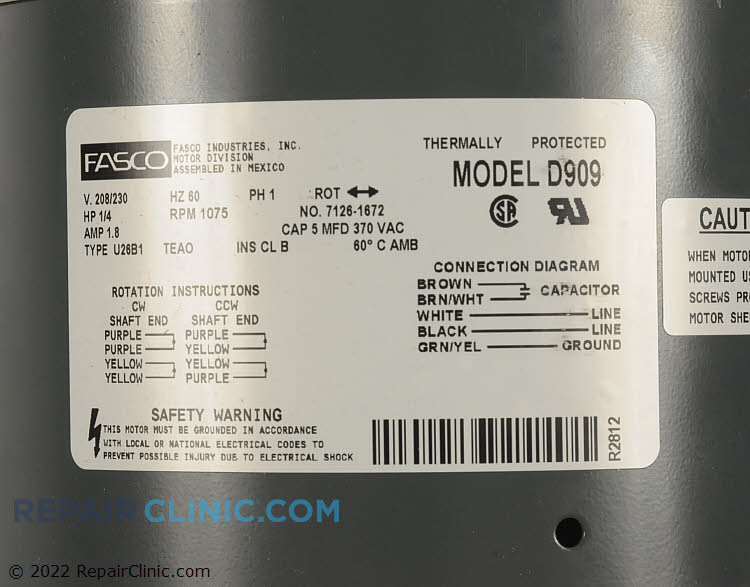 Condenser Fan Motor - D909 | Fast Shipping - Repair Clinic