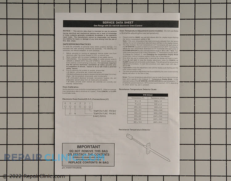 Range/Stove/Oven Tech Sheet - 316441709 | Fast Shipping - Repair Clinic