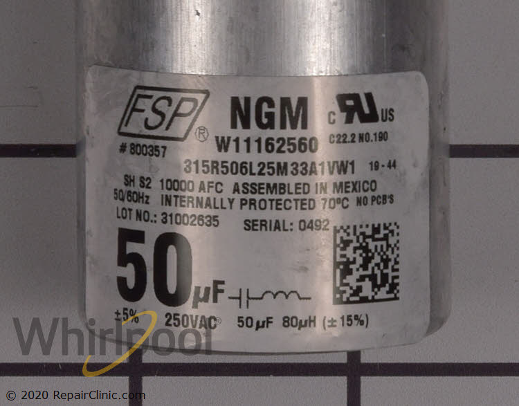 Capacitor W11395618 | Whirlpool Replacement Parts