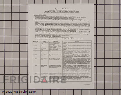 Tech Sheet 134509400 | Frigidaire Appliance Parts