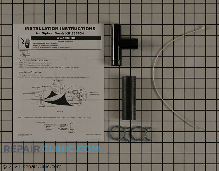 Washing Machine Siphon Break 285834 | Whirlpool Siphon Break - Repair ...